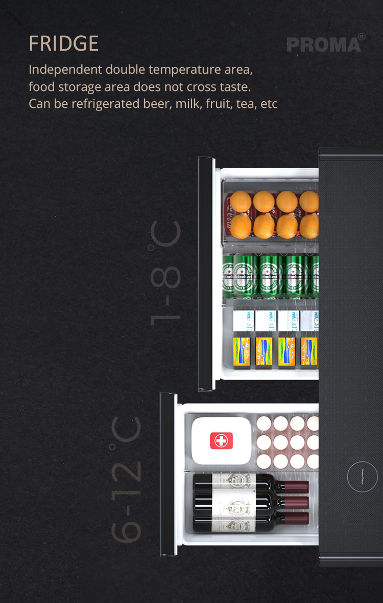 PROMA 6in1 Smart Wireless Charging Drawer Cooler Center Table with Refrigerator